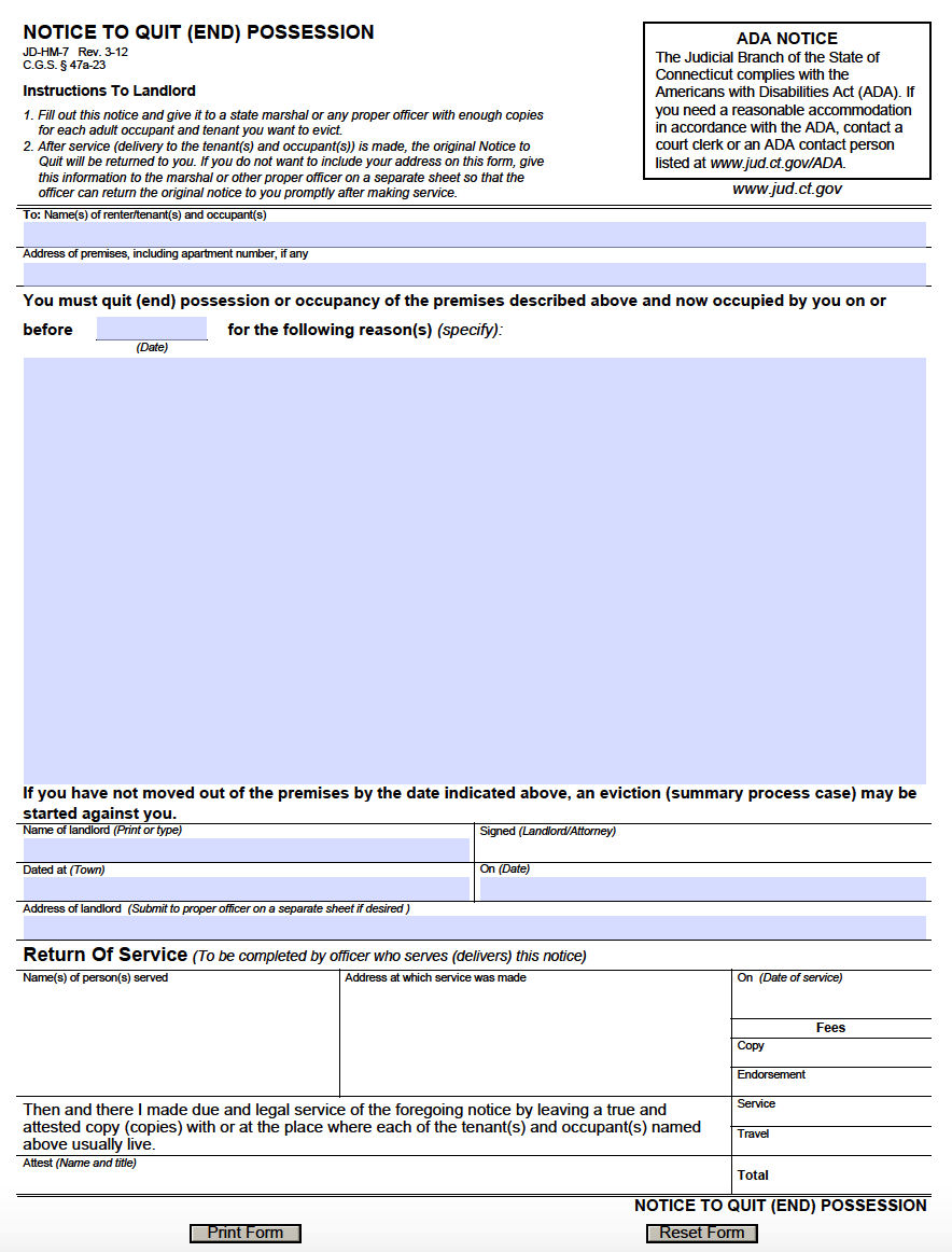 Free Connecticut 3 Day Notice To Quit Form JD HM 7 PDF free-connecticut-3-day-notice-to-quit-form-jd-hm-7-pdf