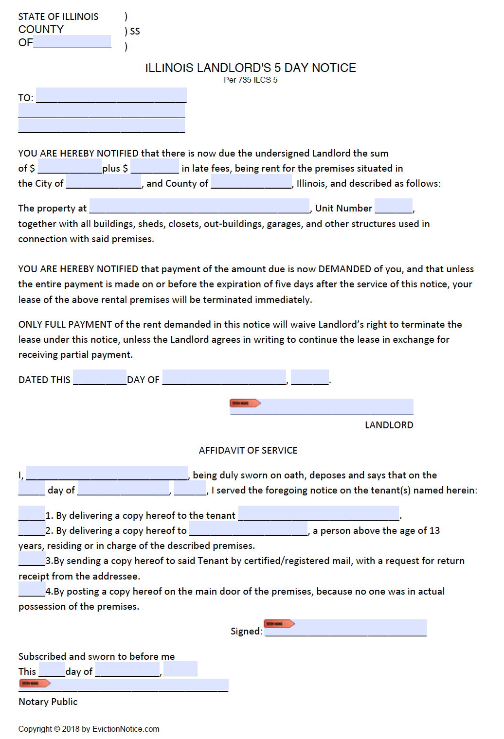 Free Illinois 30 Day Notice To Quit Month To Month Tenancy Pdf Printable 10 30 Day Eviction