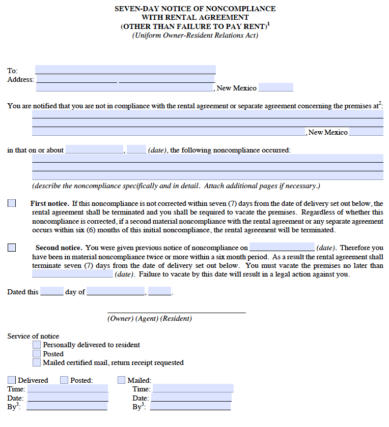 Free New Mexico 7 Day Notice to Comply or Quit | PDF