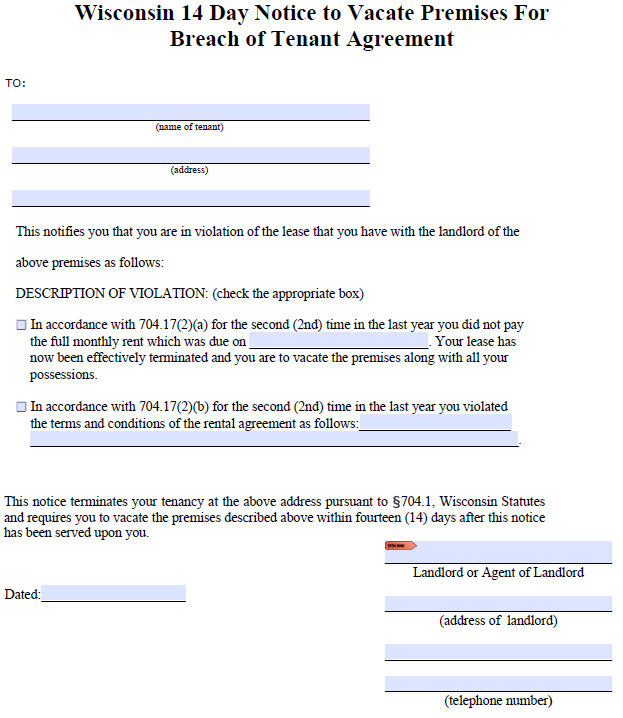 28 Days Notice To Vacate Letter Example Document Samples