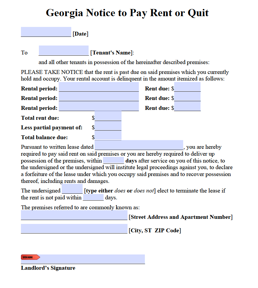 Free Georgia Notice To Pay Or Quit PDF